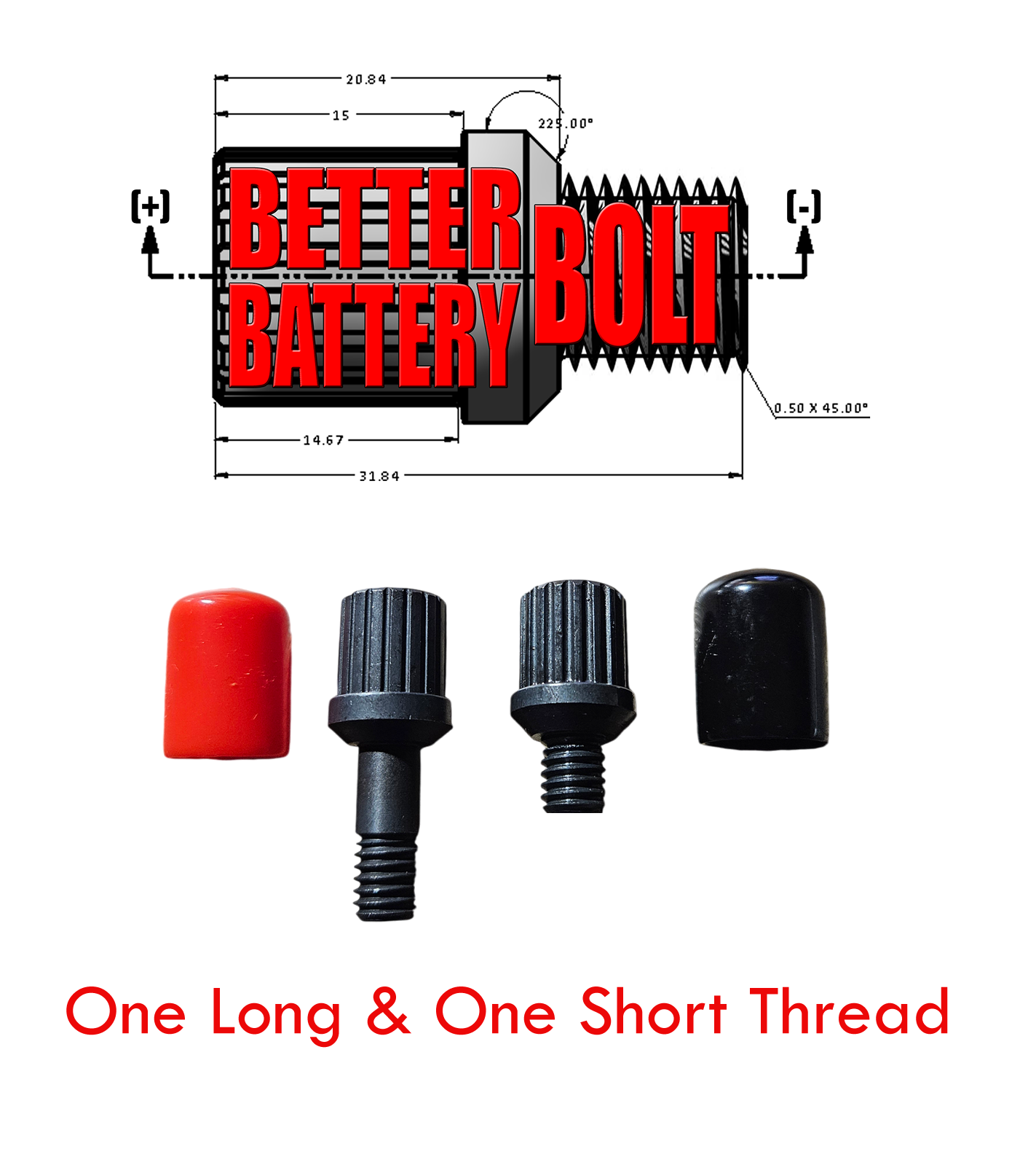 GM Style Side Post Battery Terminal Bolts DOUBLE CABLE LENGTH LONG SIDE ...